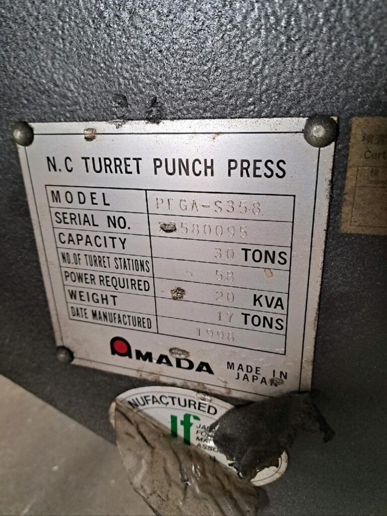 Amada Pega -S358 CNC Turret Punching System - Northern Machinery Sales